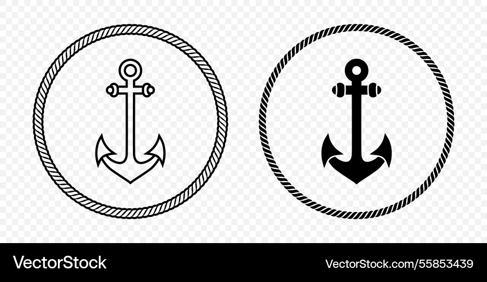 Black and white anchor icon set flat Royalty Free Vector