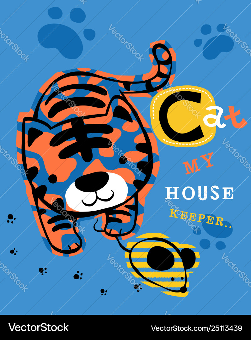 Cartoon cat catch a rat Royalty Free Vector Image