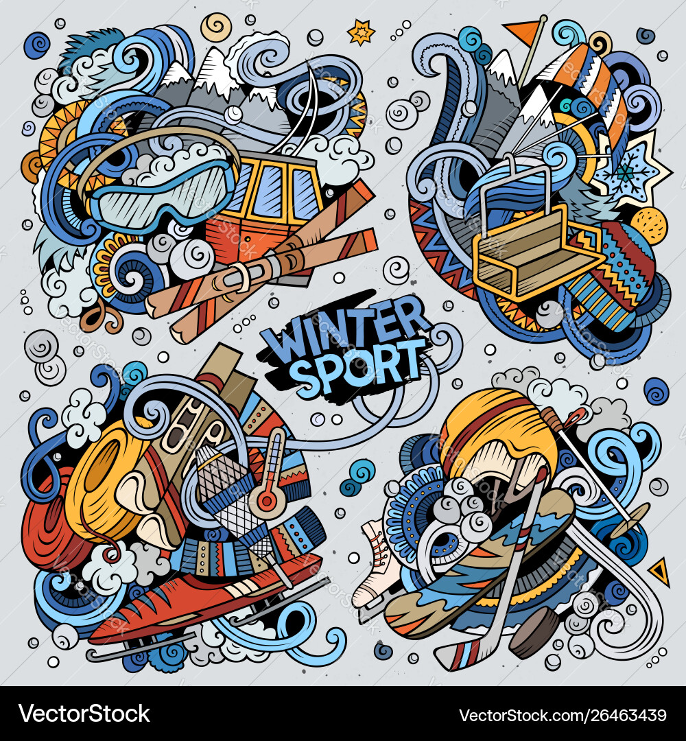 Colorful hand drawn doodles cartoon set Royalty Free Vector