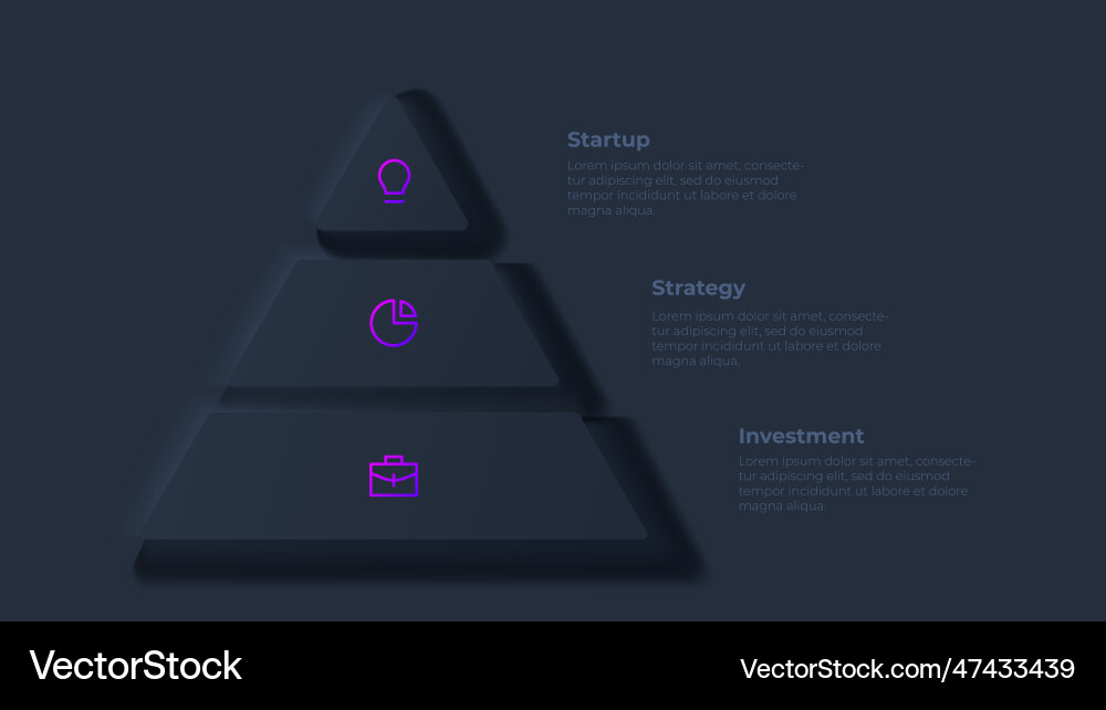 Dark neumorphic pyramid element for infographic Vector Image