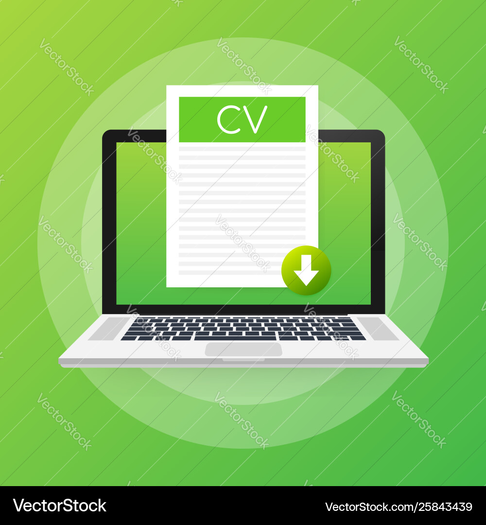 Download cv button on laptop screen downloading Vector Image