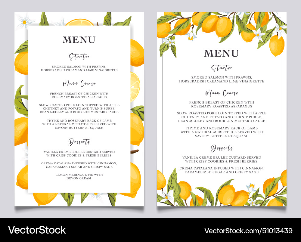 Lemon summer wedding card menu citrus bridal Vector Image