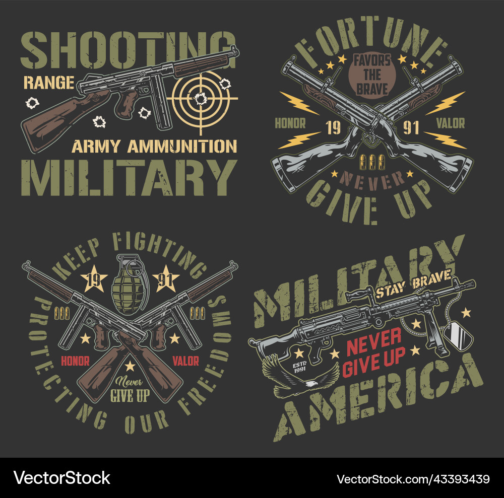 Military ammunition set emblem colorful Royalty Free Vector