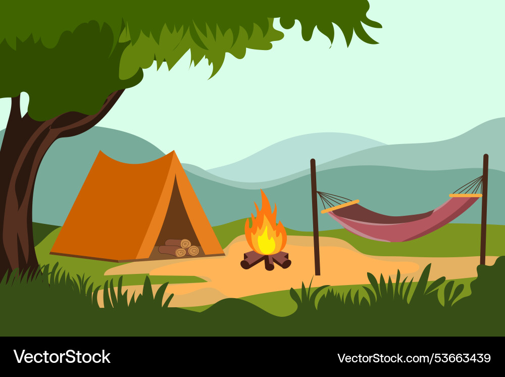 Outdoor fire camping natural Royalty Free Vector Image