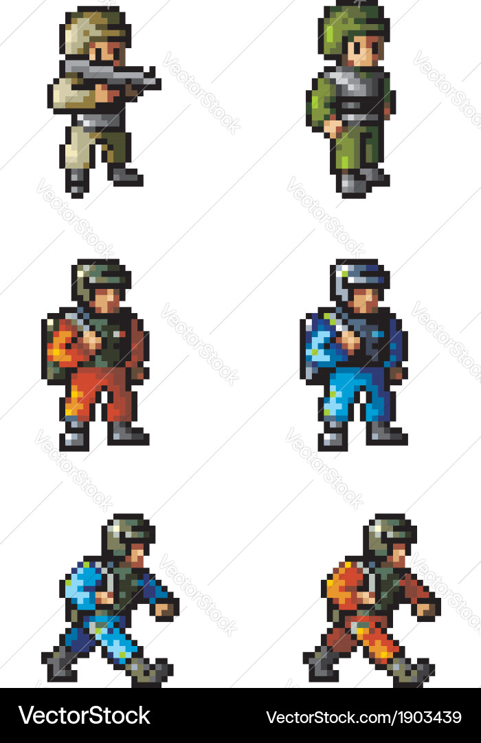 Pixel Soldier Sprite Royalty Free Vector Image