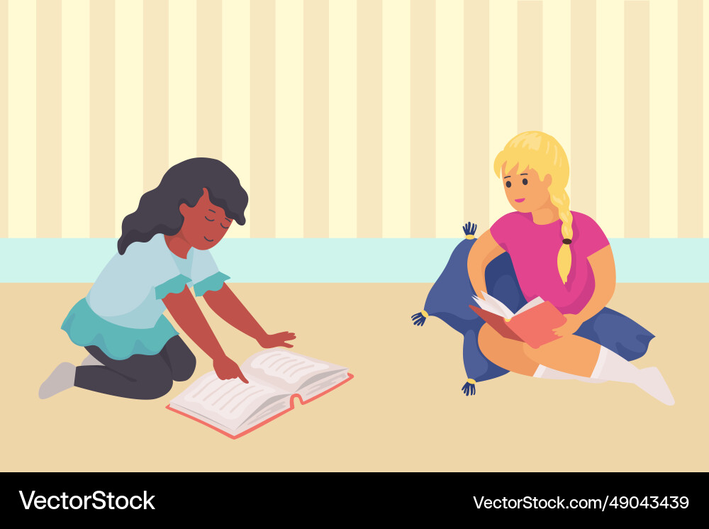 Reading children cartoon school characters Vector Image