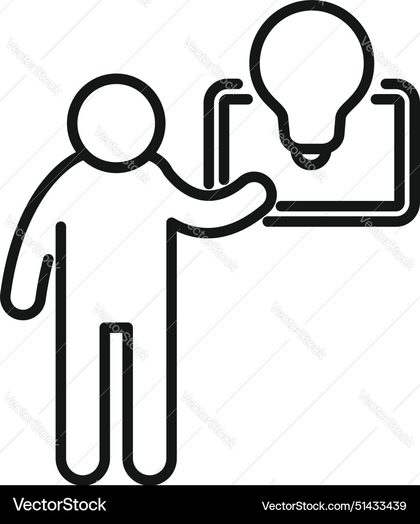 Simplistic line icon depicting a person presenting