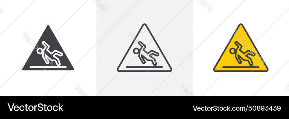 Slippery ice sign icon set caution Royalty Free Vector Image