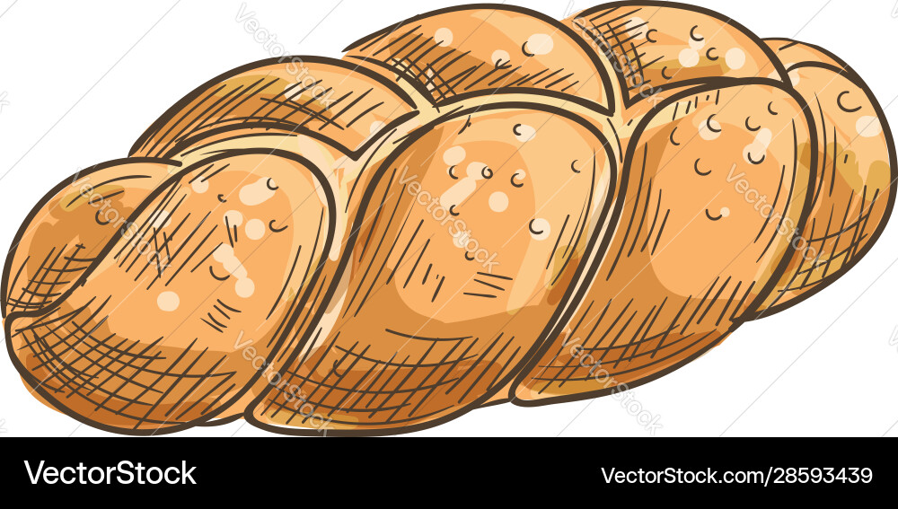 Sweet braided bread isolated sketch Royalty Free Vector