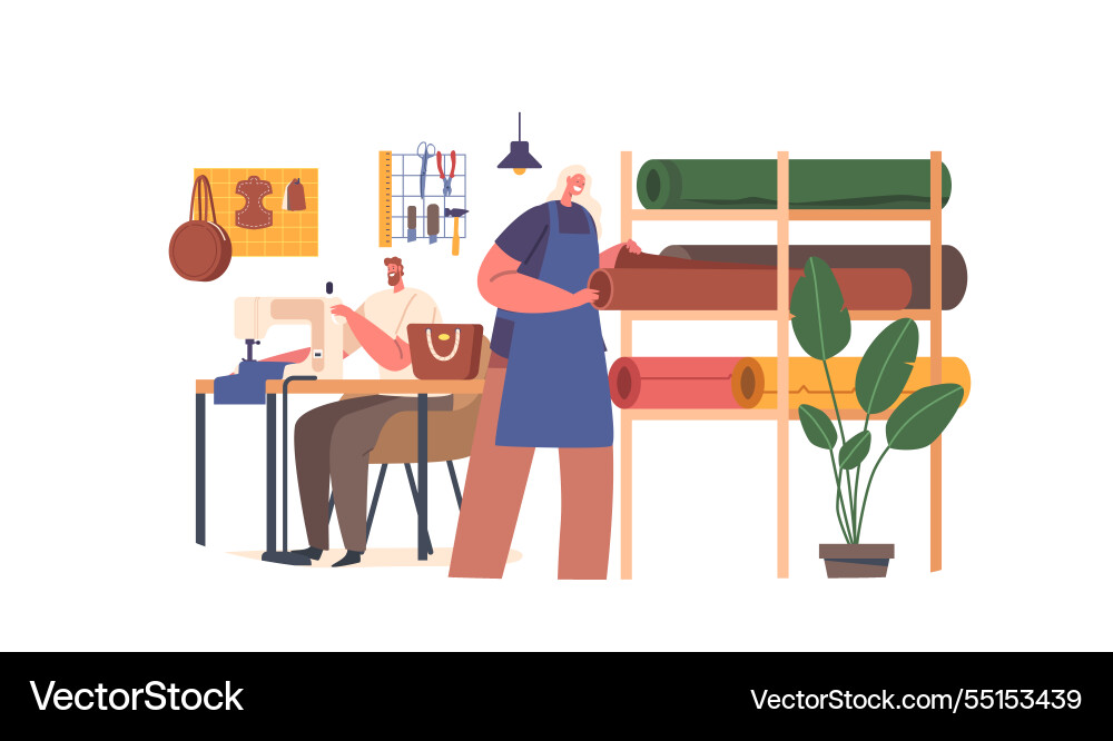 Tailor male character stitching bag with sewing Vector Image