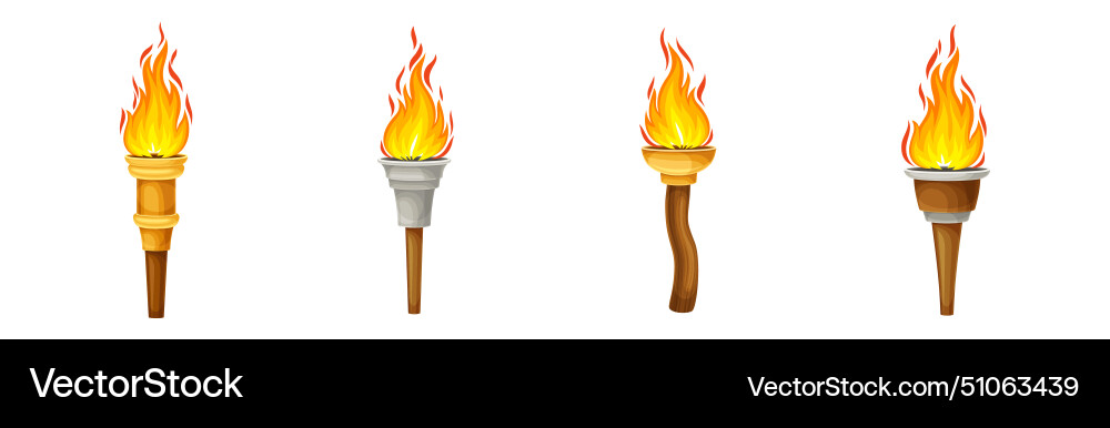 Torch with bright burning fire flame set Vector Image