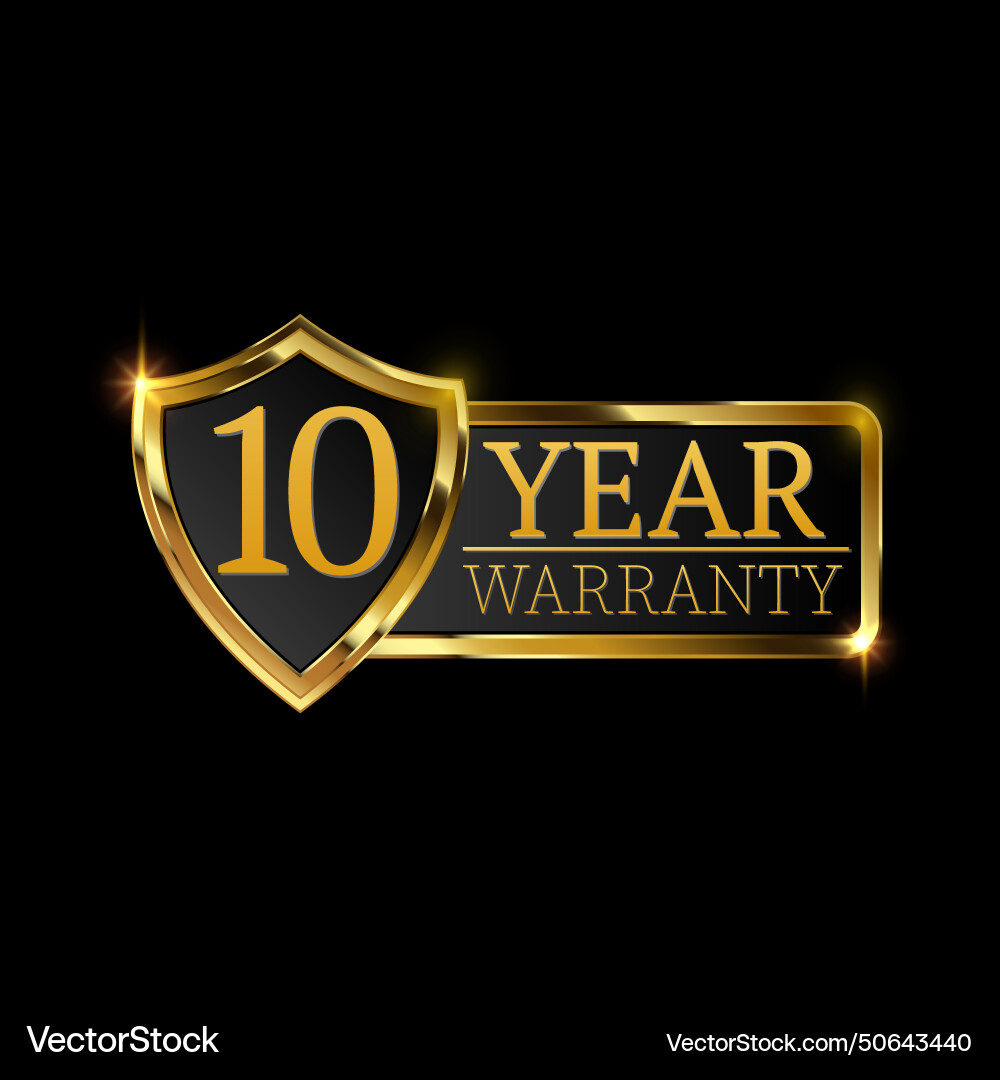 10 year warranty golden shield Royalty Free Vector Image