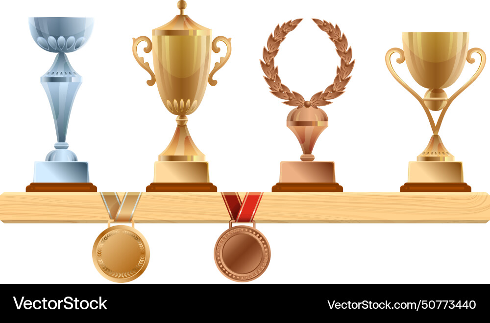 Award shelf trophy cups and medals competition Vector Image