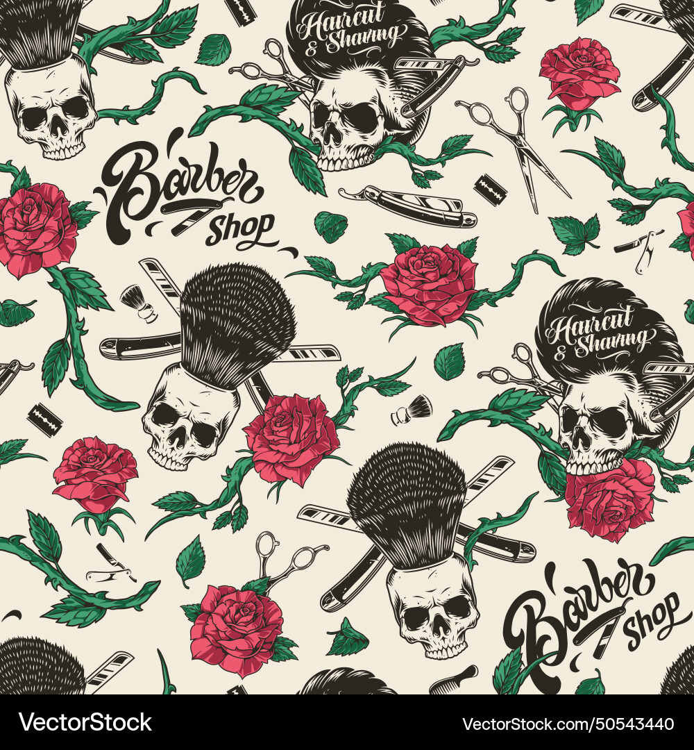 Barber shop colorful pattern seamless Royalty Free Vector