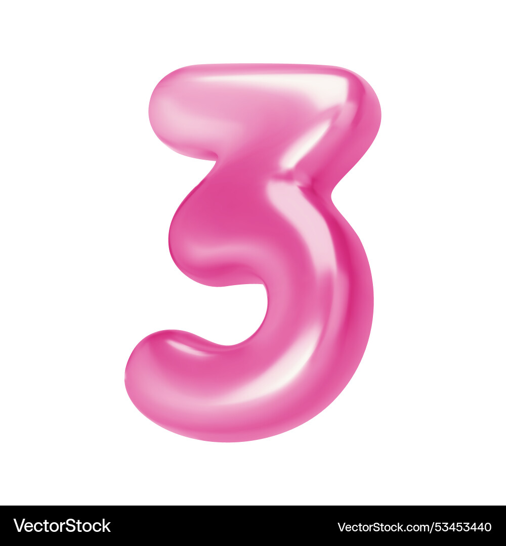Number pink 3 foil and chrome balloon Royalty Free Vector