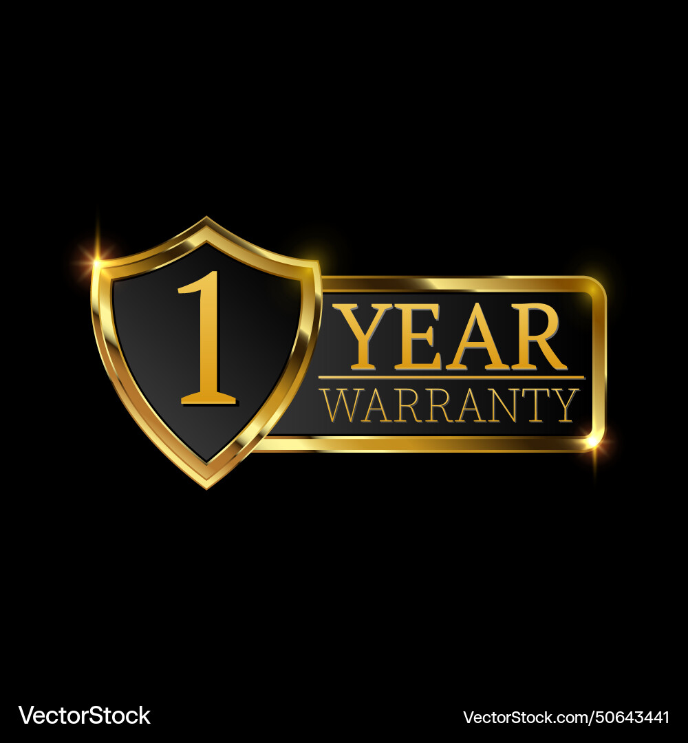 1 year warranty golden shield Royalty Free Vector Image