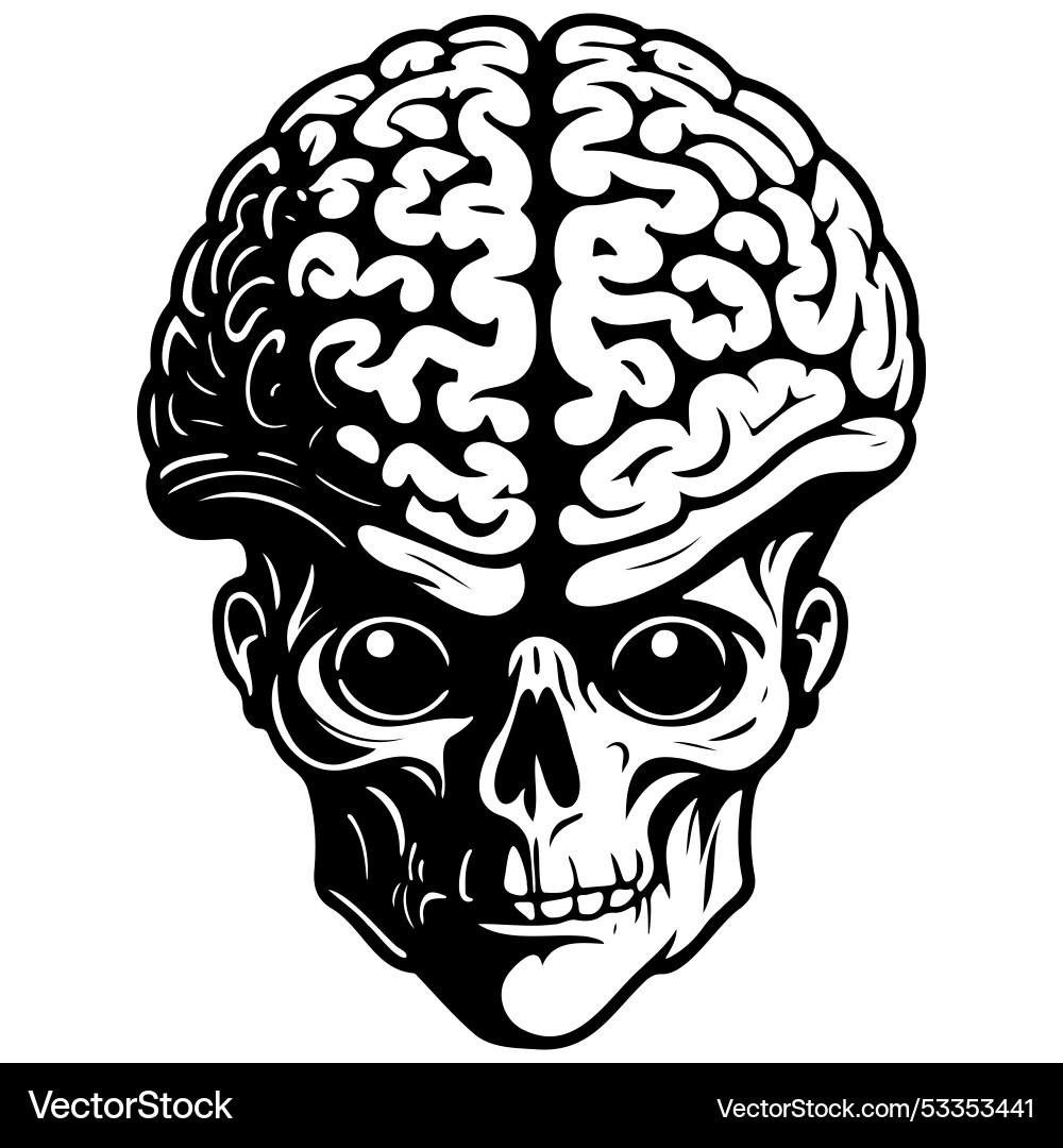 Cartoon brain hand drawn line transparent Vector Image