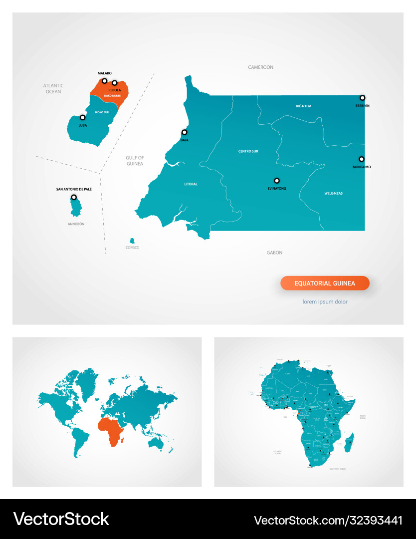 Editable template map equatorial guinea Royalty Free Vector