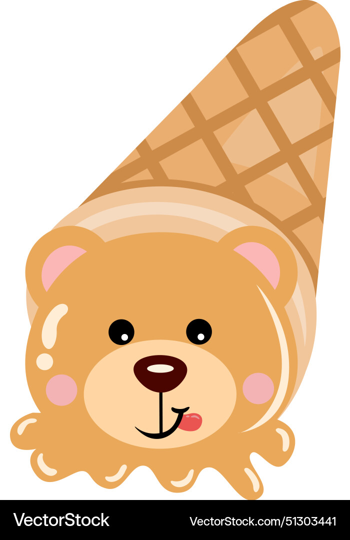 Funny teddy bear ice cream cone melting Royalty Free Vector