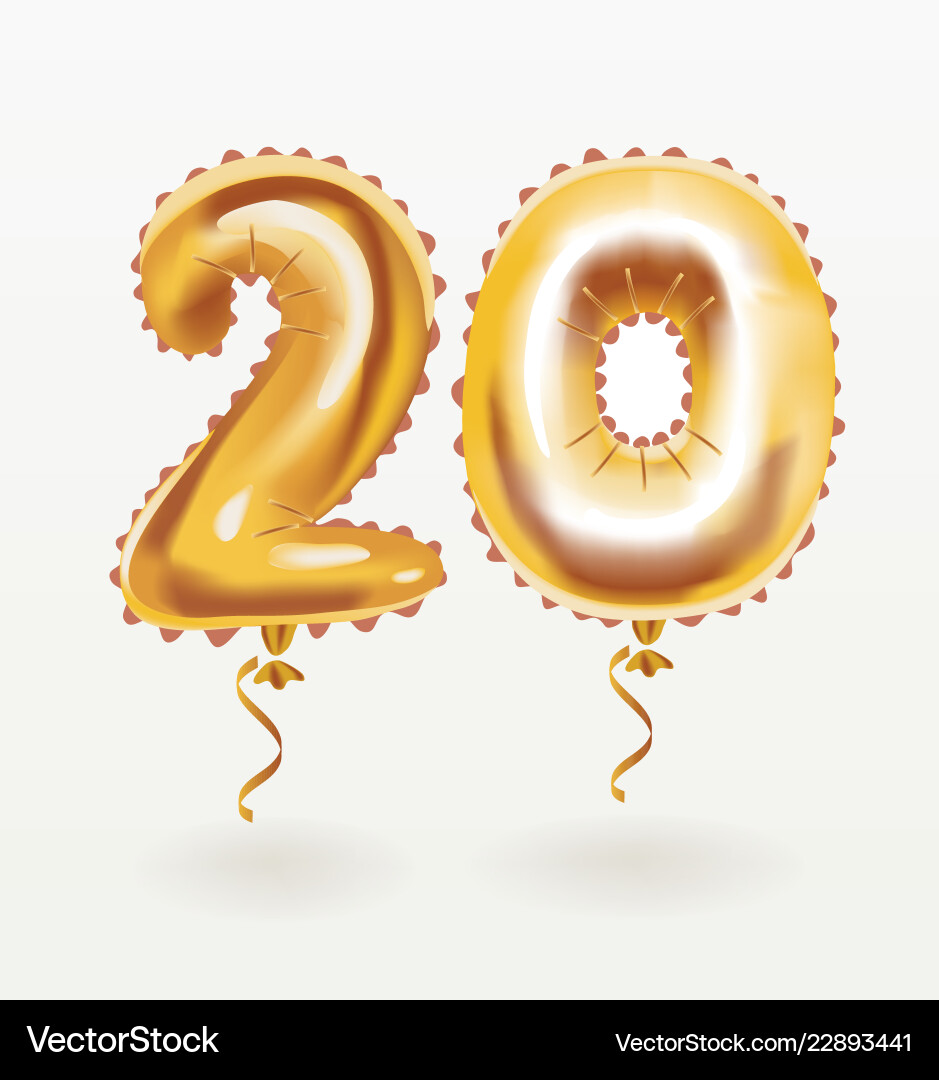Golden number 20 twenty metallic balloon Vector Image