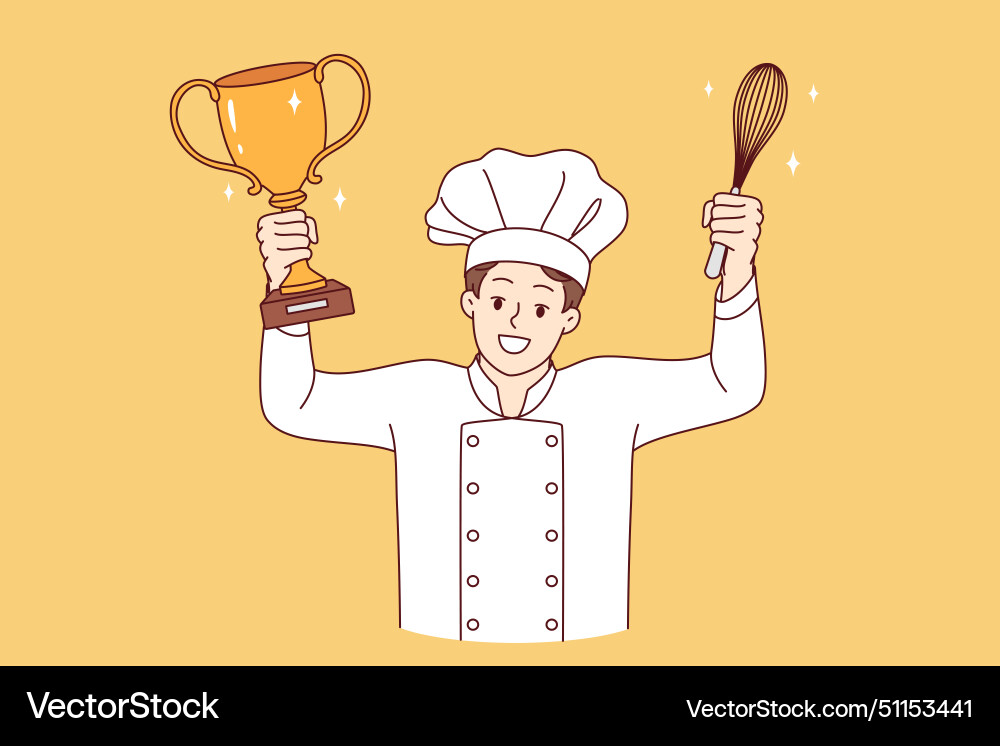 Man chef cook celebrates victory in professional Vector Image