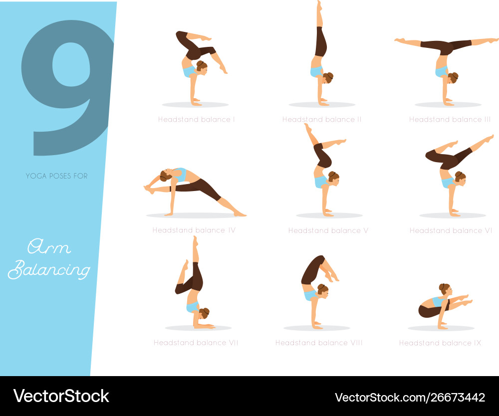 9 yoga poses for arm balancing Royalty Free Vector Image