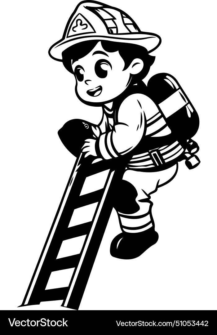 Cartoon firefighter with ladder isolated on white Vector Image