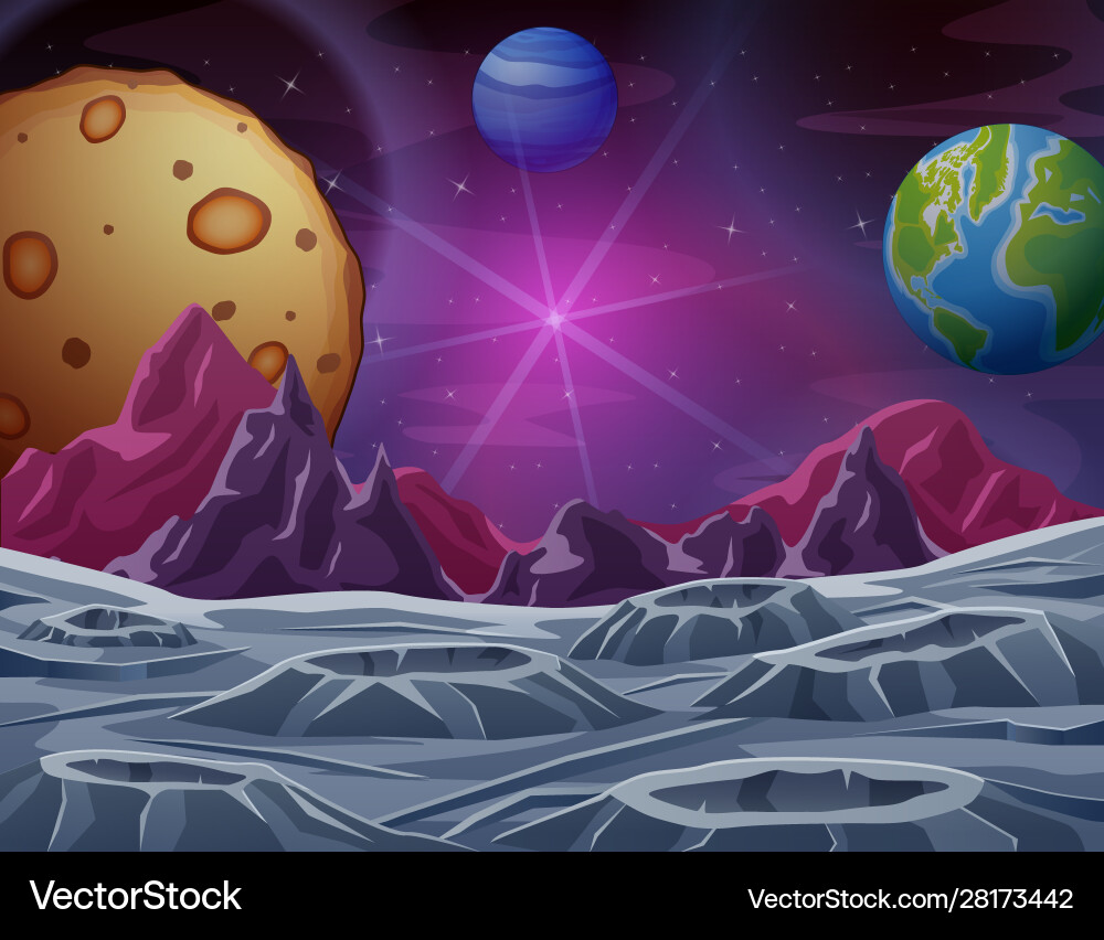Colorful Outer Space Planets Scene Royalty Free Vector Image