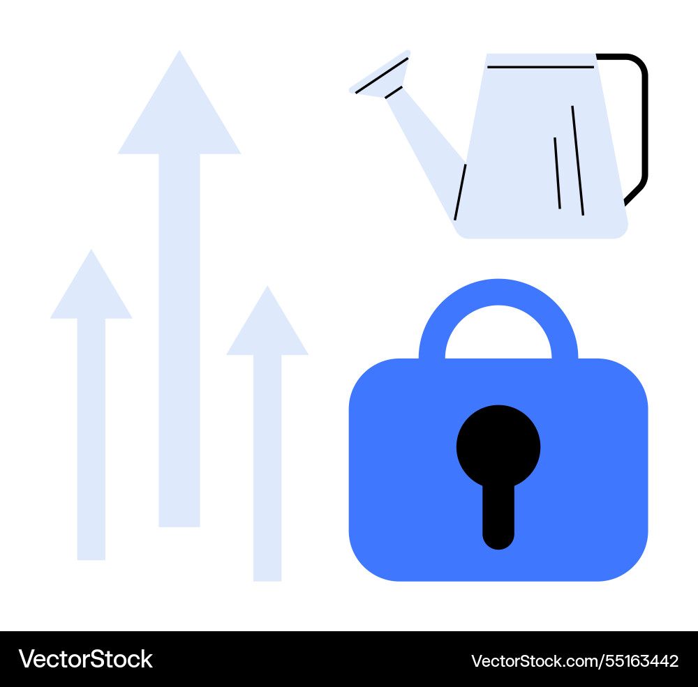 Growth and security arrows watering can lock Vector Image