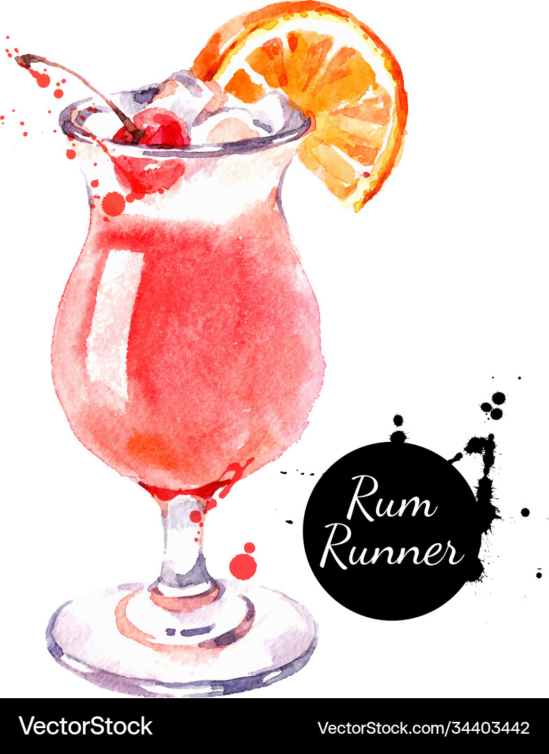 Hand drawn sketch watercolor cocktail rum runner Vector Image