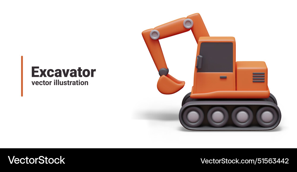 Orange excavator on white background side view Vector Image