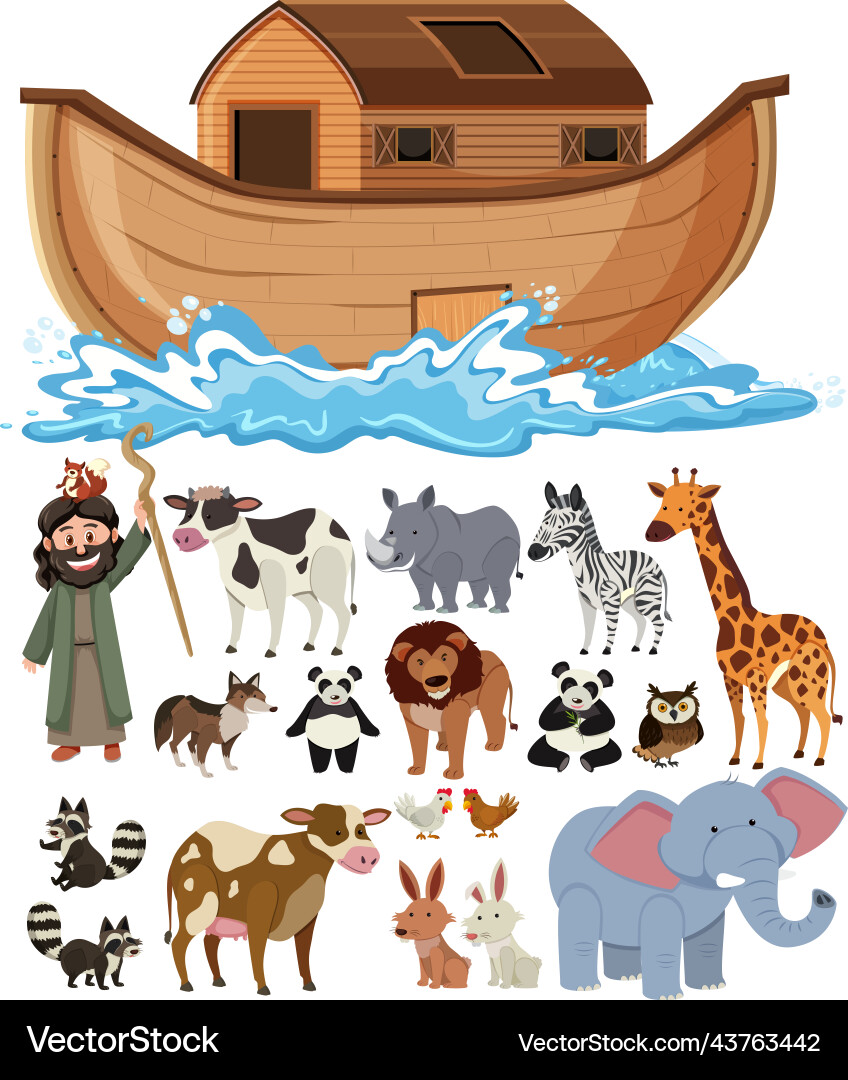 Set of noah ark animals and objects Royalty Free Vector Set of noah ark animals and objects Royalty Free Vector