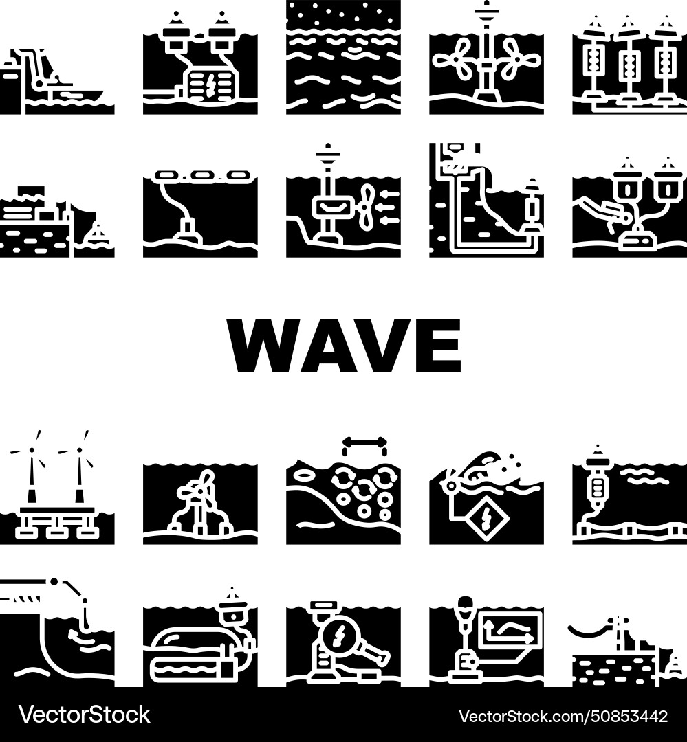 Wave energy plant power icons set Royalty Free Vector Image