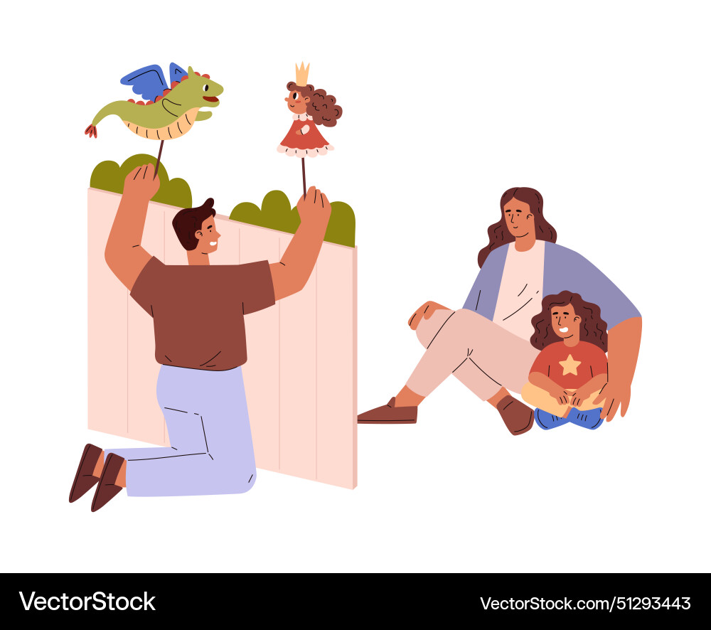 A family puppet theater Royalty Free Vector Image