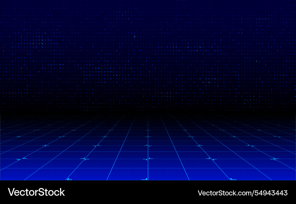 Blue digital grid flor with dotted wall gaming Vector Image