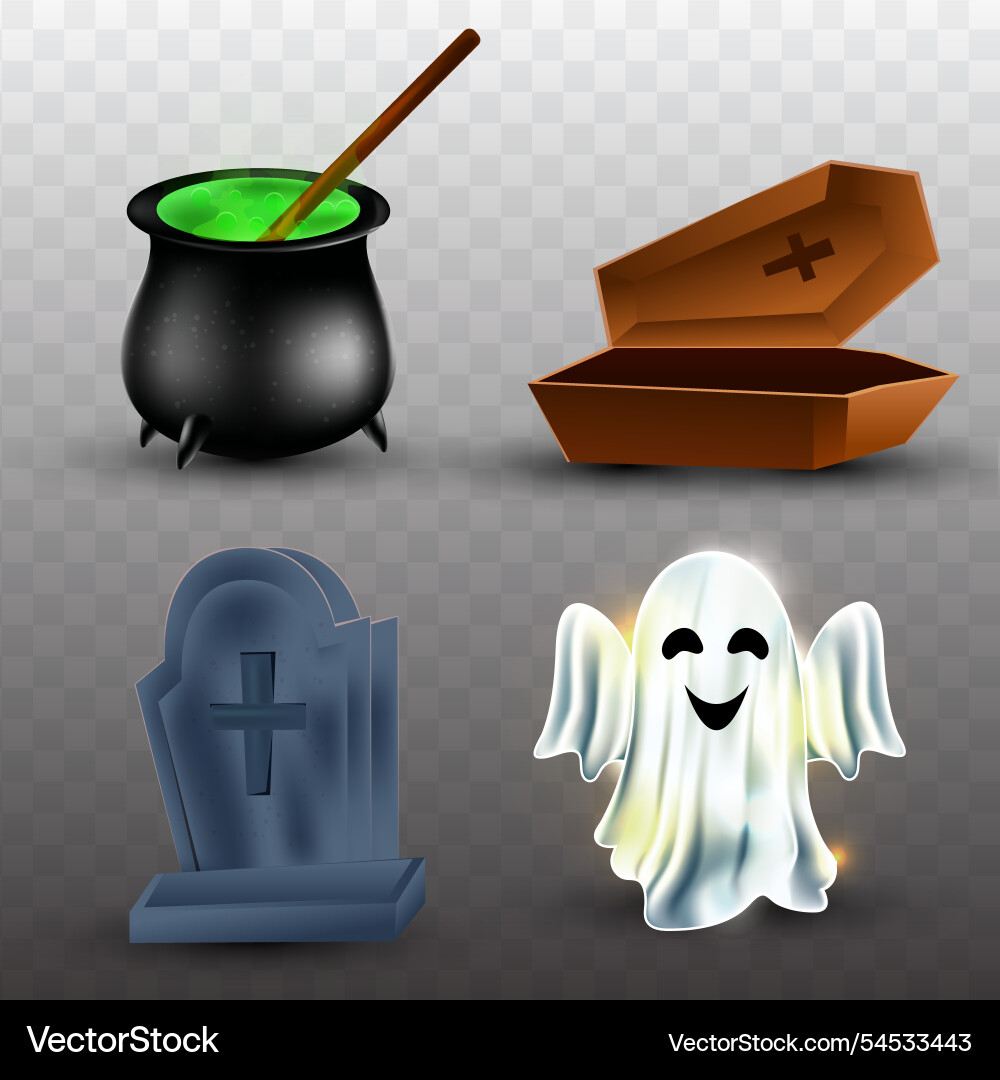 Ghost cauldron and tomb on png background Vector Image
