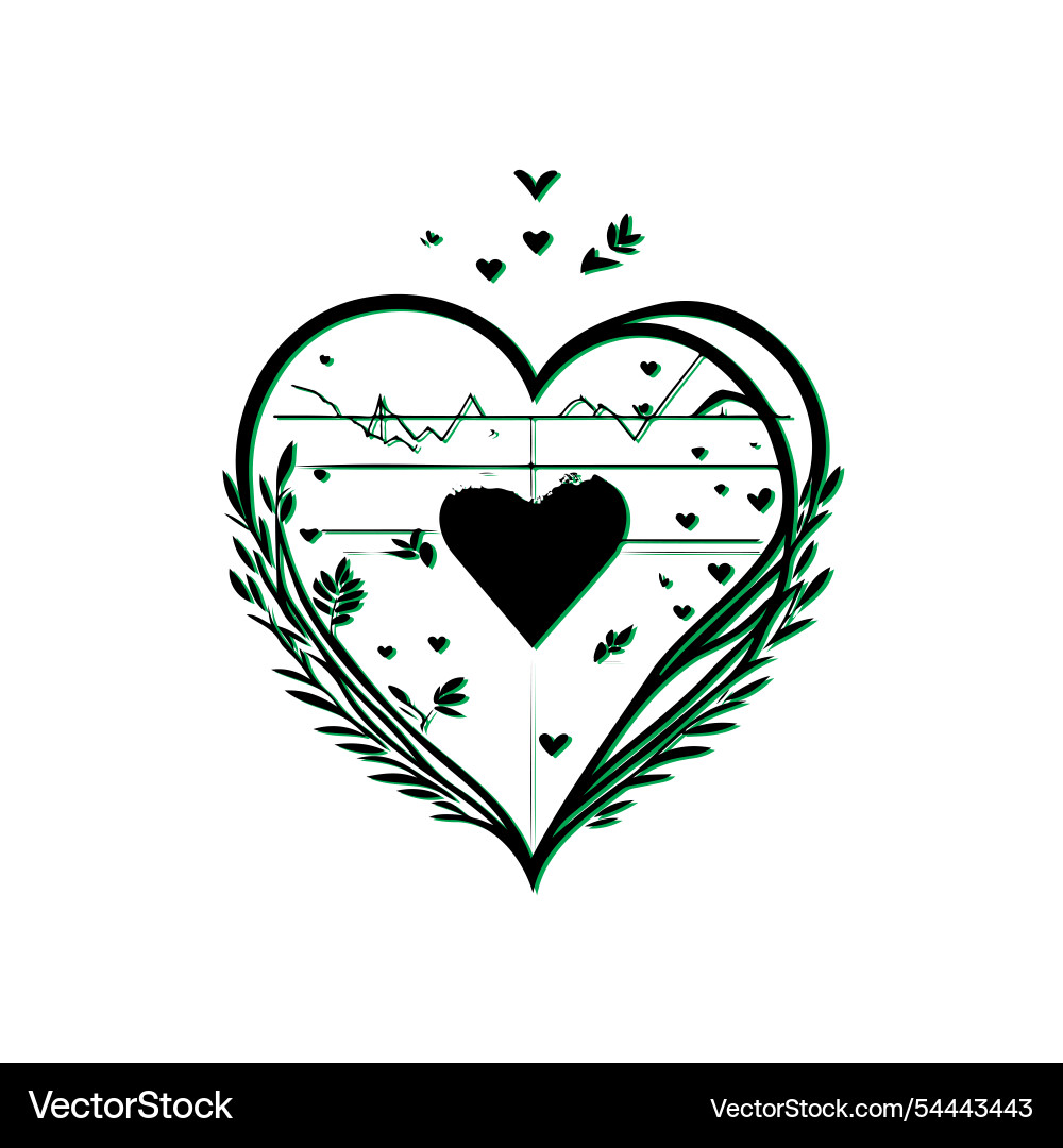 Heart with line graph and floral elements concept Vector Image