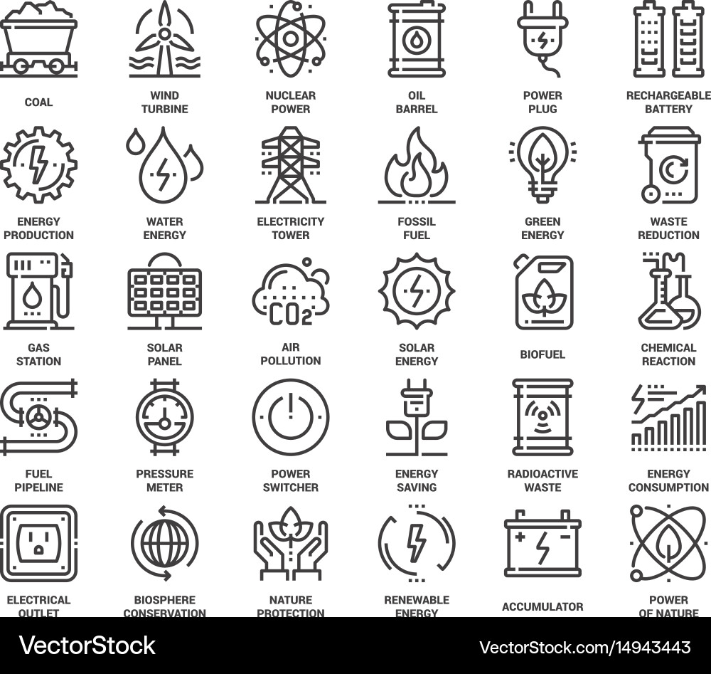 Power and Energy Icons Royalty Free Vector Image