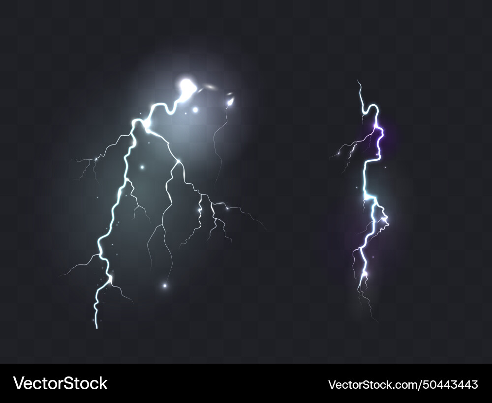 Set of the isolated realistic lightnings Vector Image