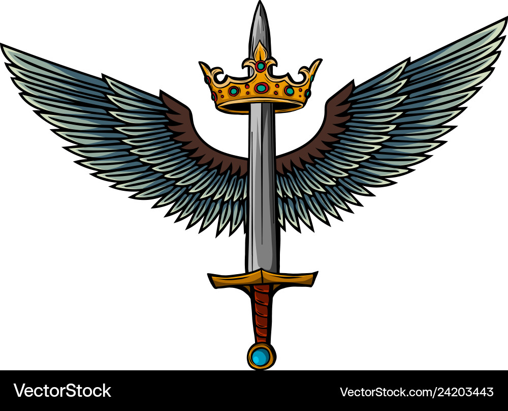 Sword with wings and king Royalty Free Vector Image