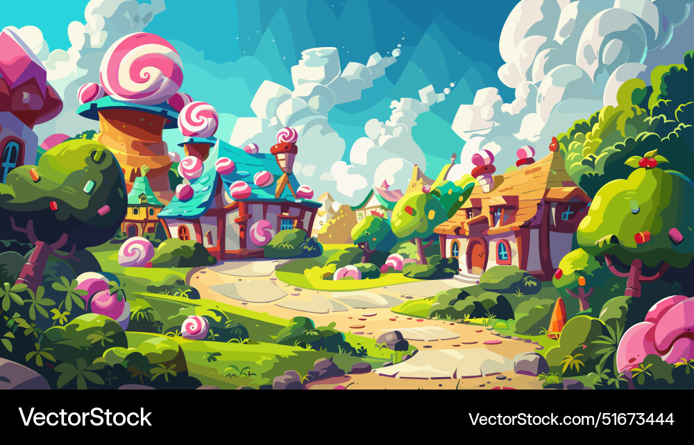 Cartoon horizontal background a magical village Vector Image