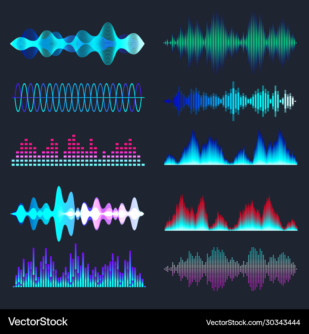 Colored sound waves collection analog and digital Vector Image
