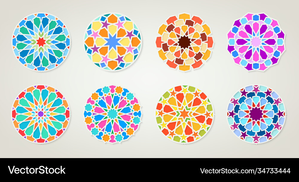 Set arabic round colorful patterns traditional Vector Image
