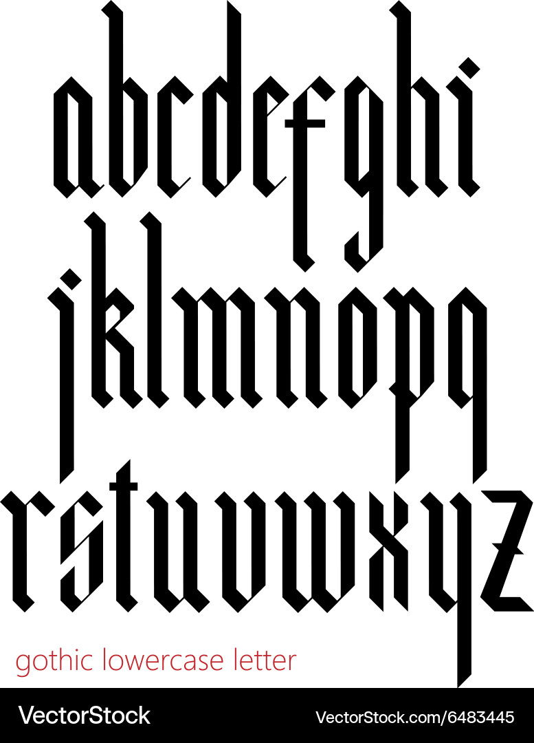 Gothic Script Lettering Gothic Font From Latin Letters. Vector.