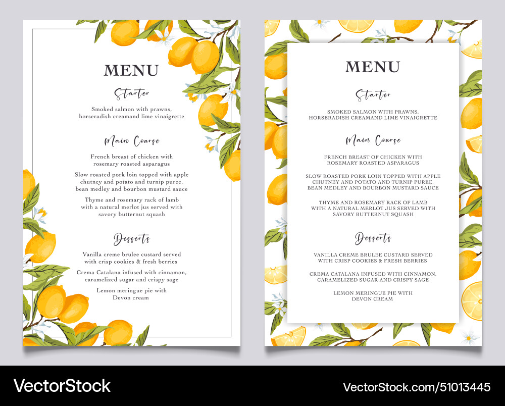 Lemon summer wedding card menu citrus bridal Vector Image