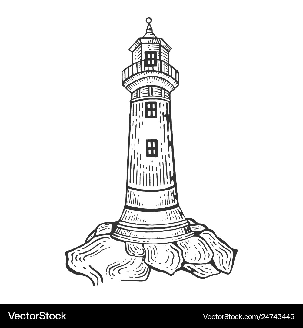 Lighthouse engraving style Royalty Free Vector Image