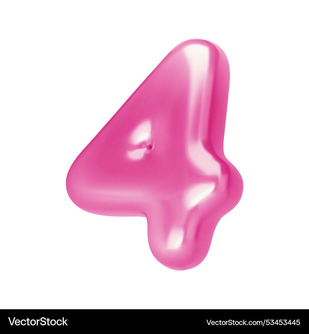 Number pink 4 foil and chrome balloon four Vector Image