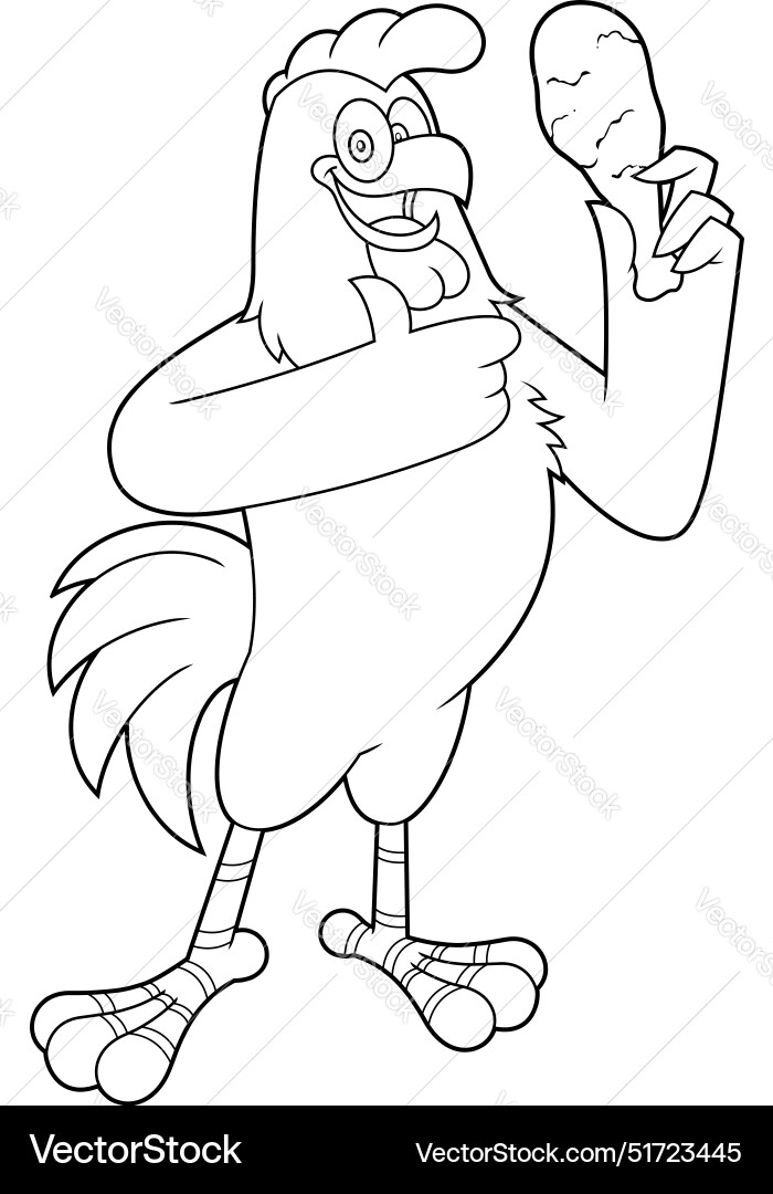 Outlined cute chicken rooster cartoon character Vector Image