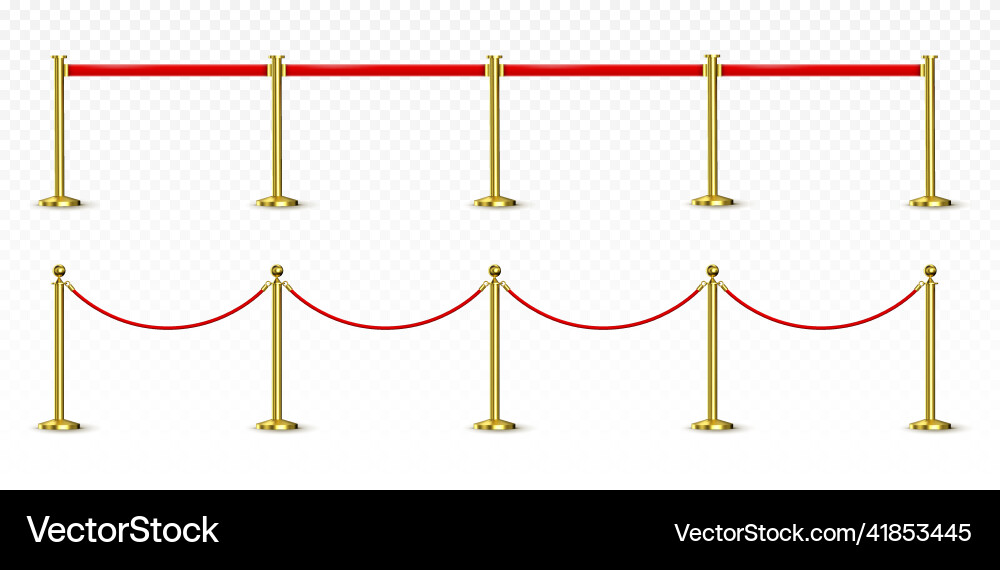 Realistic golden barricade with red rope Vector Image