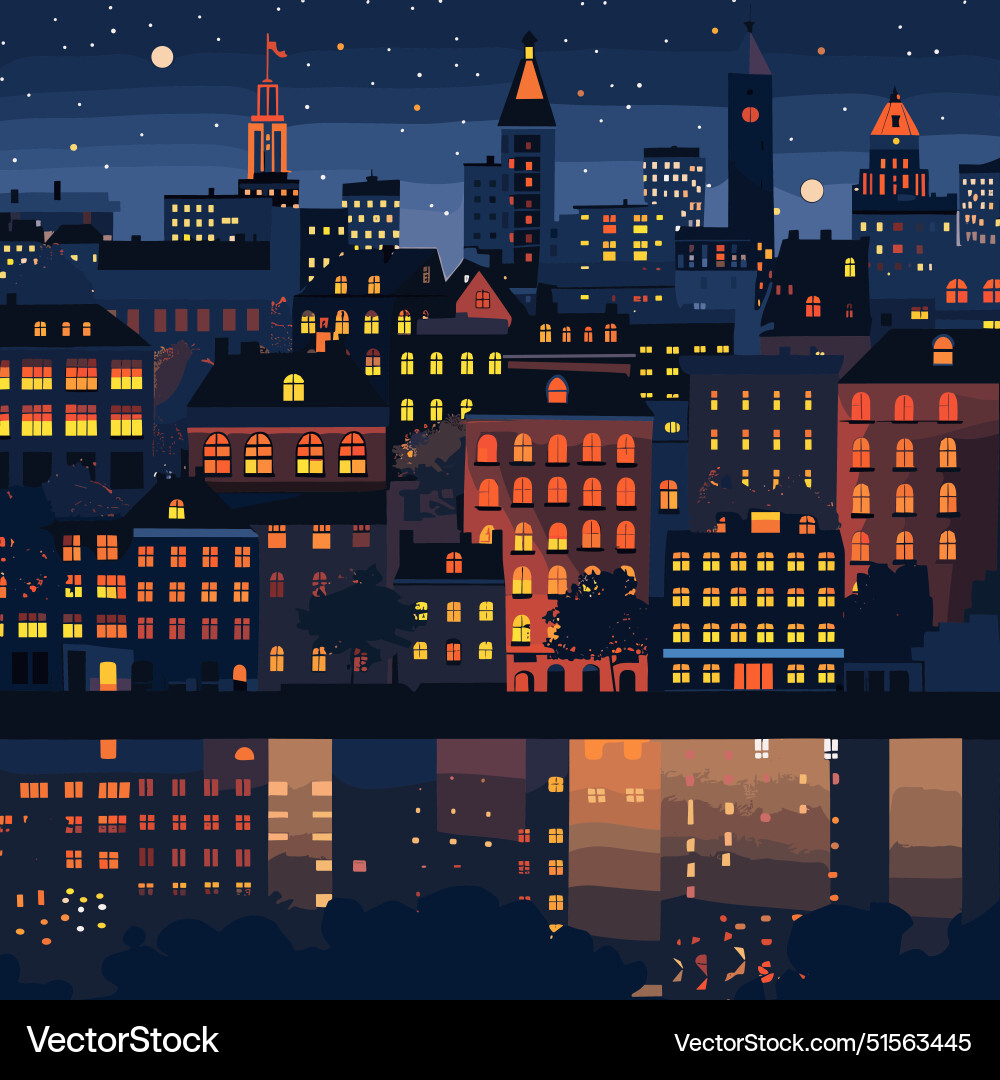 Scenic nighttime cityscape vibrant Royalty Free Vector Image